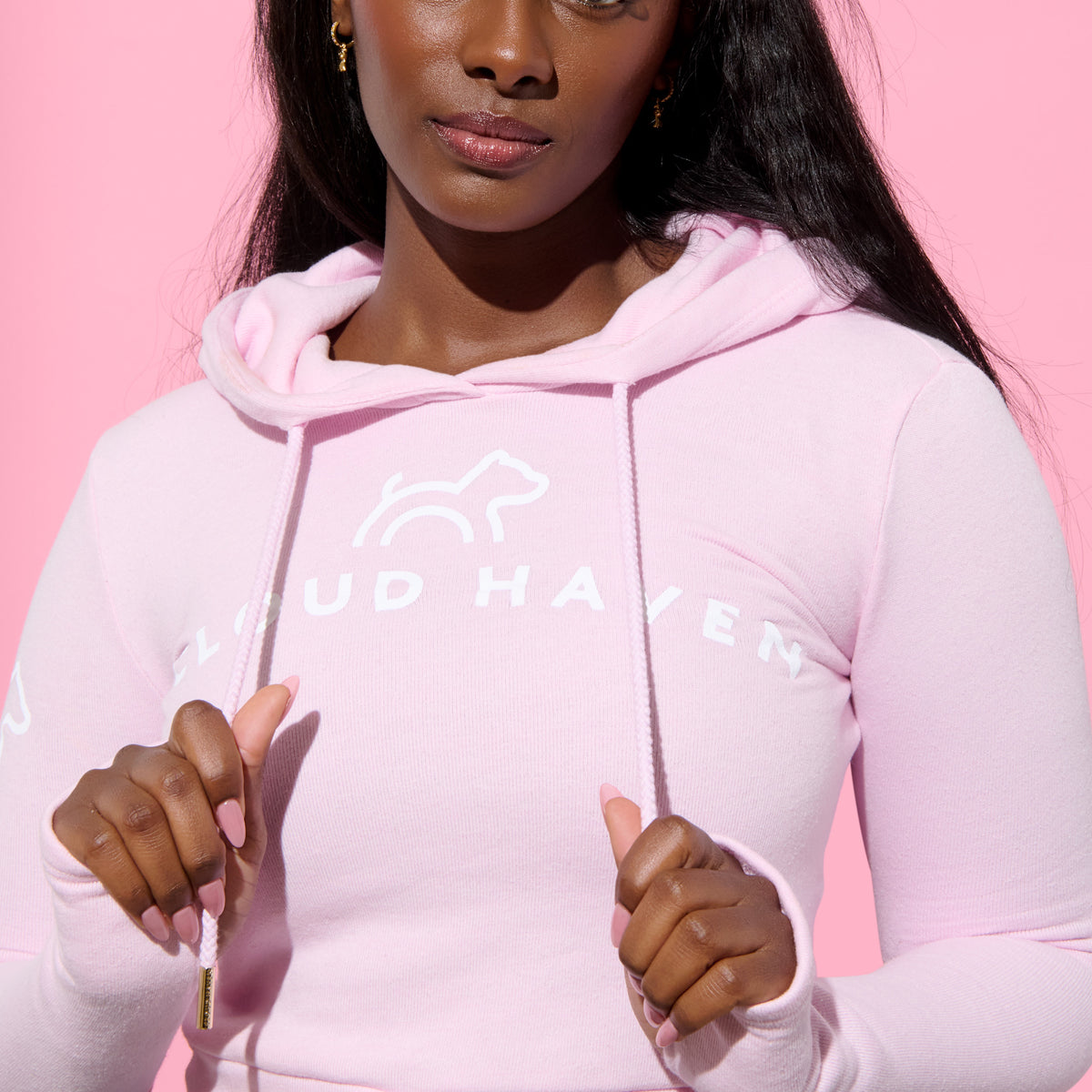 Cloud Haven Cozy Crop Logo Hoodie in Soft Pink – The Cloud Haven